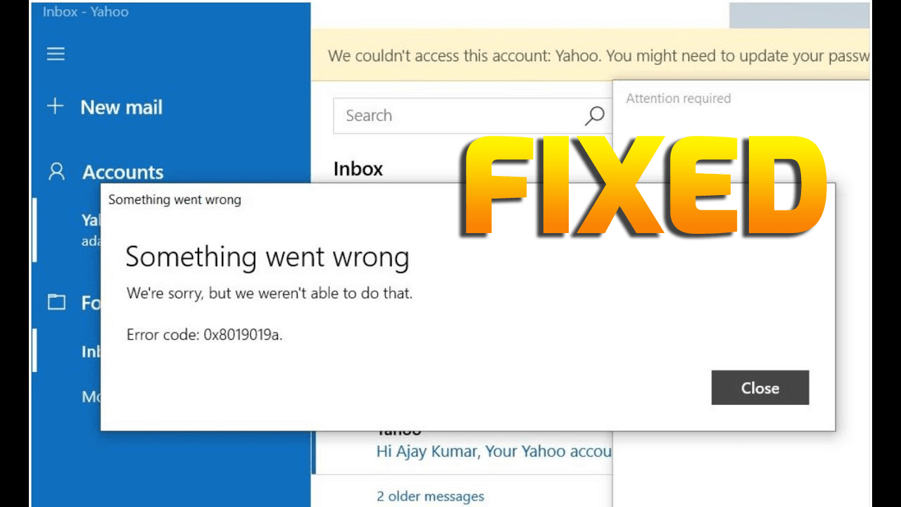 Solucione el error 0x8019019a de la aplicación de correo de Windows 10 al configurar Yahoo Mail
